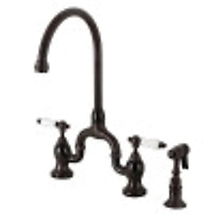 Kingston Brass KS7795PLBS English Country Bridge Kitchen Faucet with Brass Sprayer, Oil Rubbed Bronze