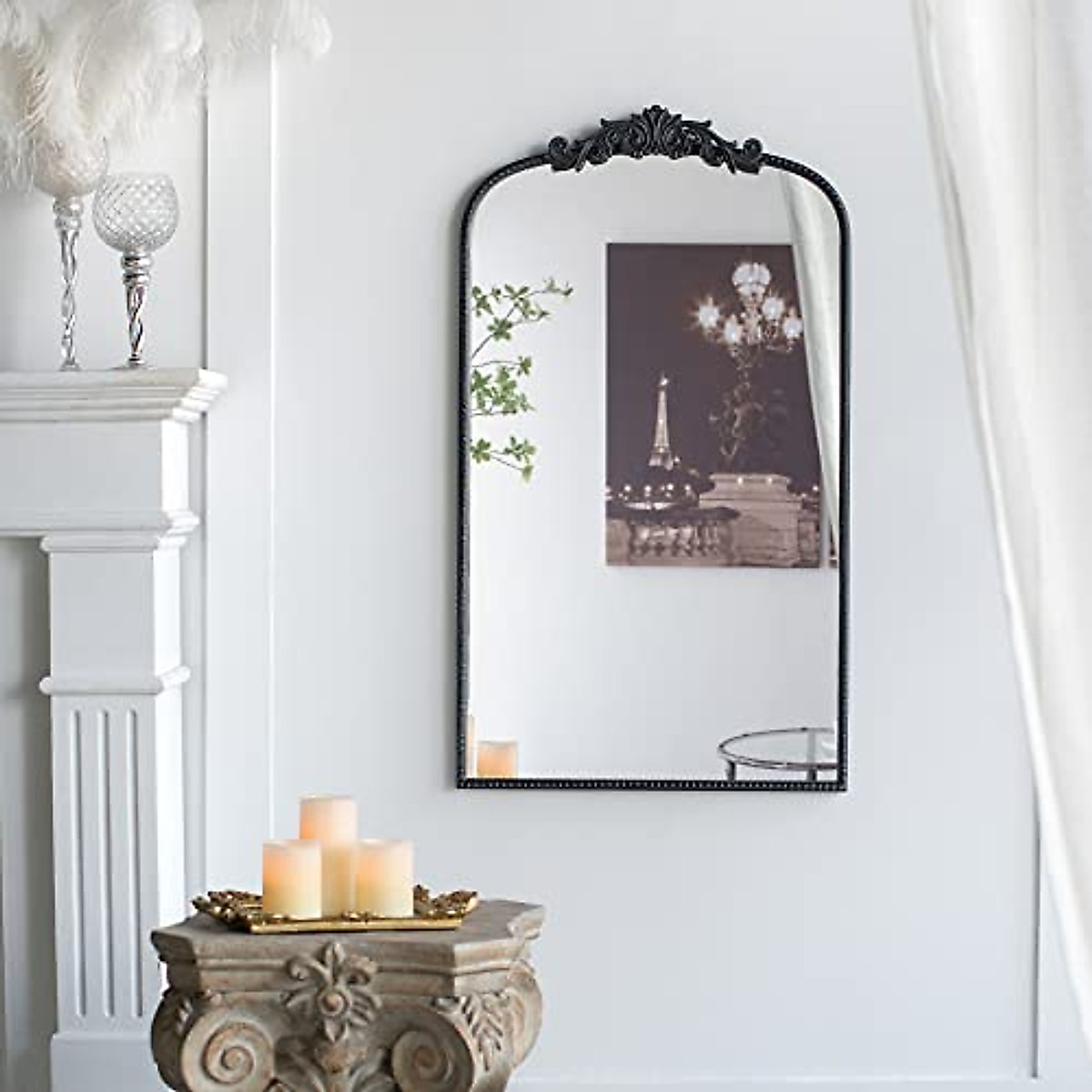 A&B Home Arched Vertical Mirror-Wall Mirror with Metal Black Frame,24"x42" Large Arch Mirror for Bathroom Bedroom Living Room