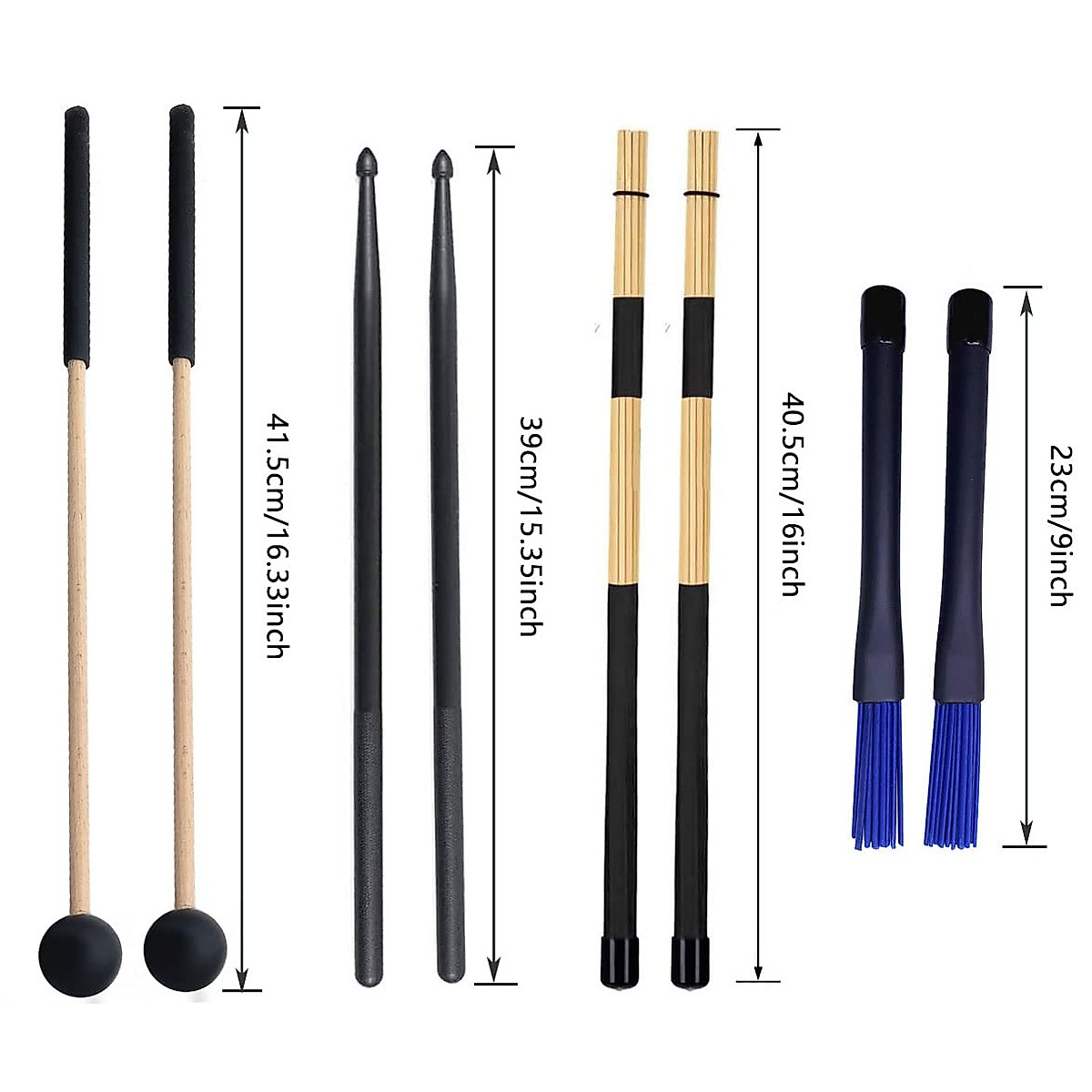 TUOREN Drum Stick Bag Portable Drumstick Storage Handbag with Drumsticks Drum Brushes Stick Set 4Pair Percussion Instrument Accessories for Jazz Acoustic Drummer Practice, Rock Band, Students Black