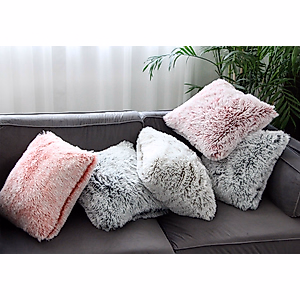Uhomy 2 Packs Full Home Decorative Fluffy Plush Pillow Covers 18"x18", Luxury Fuzzy Artificial Fur Throw Pillow Case Double Side Fluffy Cushion Cover for Sofa Bed Couch Brown Khaki Ombre 45x45 cm