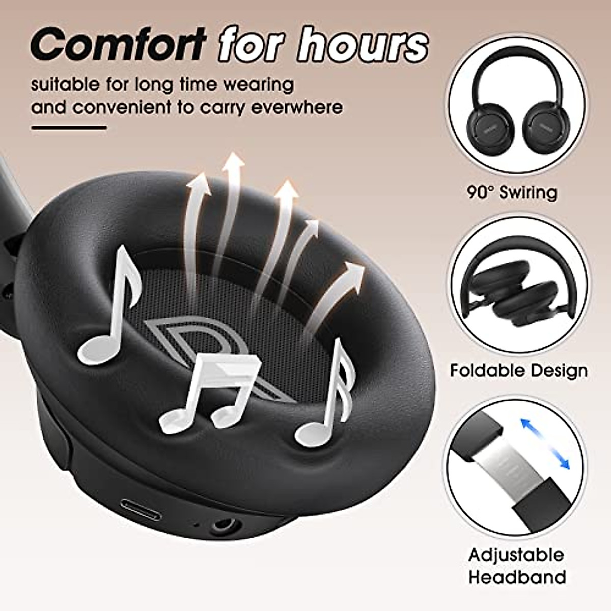 BERIBES Hybrid Active Noise Cancelling Headphones with Transparent Modes, 65H Playtime Wireless Over-Ear Bluetooth Headphones with Mic Deep Bass,Multi-Connection,Soft-Earpads for Music,Call (Black)