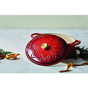 Le Creuset Enameled Cast Iron Noel Collection Signature Oval Dutch Oven, 6.75 qt., Applique w/Gold Knob