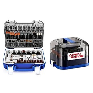 APEXFORGE M0 & M0 Plus Rotary Tool Accessories Kit, 357Pcs + 519Pcs Accessories, Keyless Chuck, 1/8" Diameter Shanks, Universal Fitment for Easy Cutting, Sanding, Grinding, Carving, Drilling, Engravin