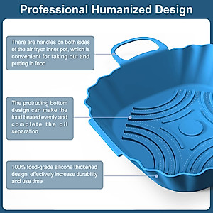 Permanent Warranty 8 Inch Silicone Air Fryer Liner 2 Pack Reusable 100% Food Grade Silicone Air Fryer Liner (Blue/Gray)