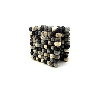 Handmade Trivet, Felt Ball Trivet, Potholders, Trivets, 100% Wool, Felt, Hot Pot Holders (Set of 2) Hot Pads, Flexible, Durable, Heat Resistant Mat, Mats, Square Trivet (Multi Light Gray, Square)