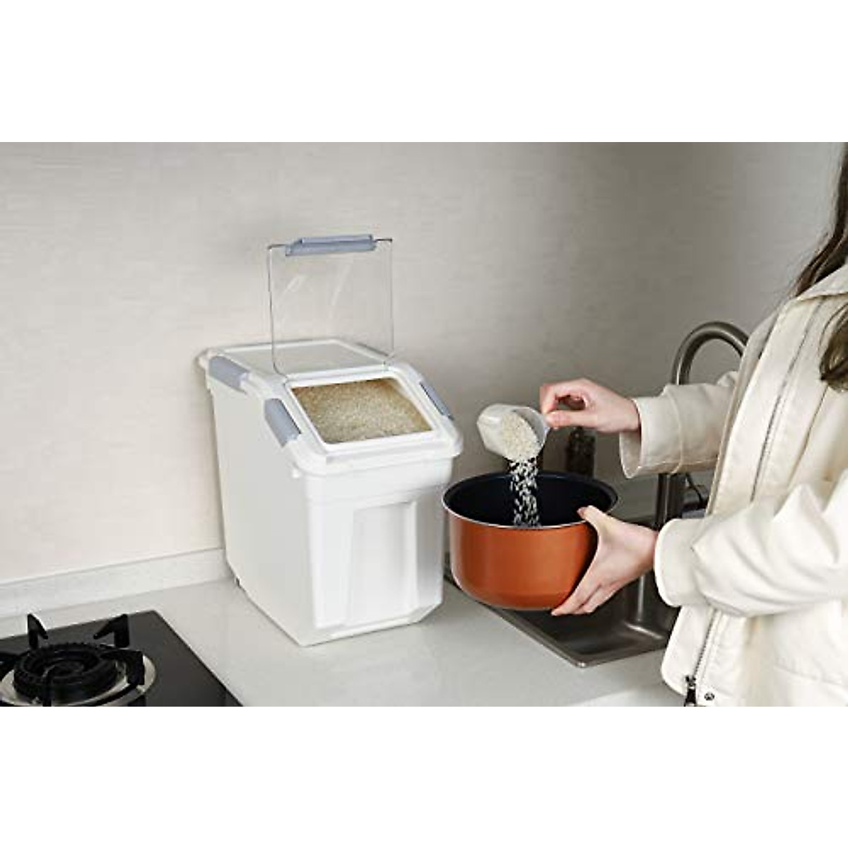 Rice Storage Container with Wheels Seal Locking Lid PP((507.27oz / 3.96gal / 80cup / 15L),Pack-2)