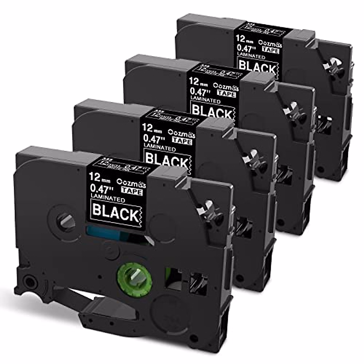 Oozmas Compatible Black Label Tape Replacement for TZe-335 Brother Ptouch White on Black Tz TZe Tape 12mm 0.47 Laminated Compatible with Brother P-Touch PTD200 PTH110 Label Maker Tape Refills, 4-Pack