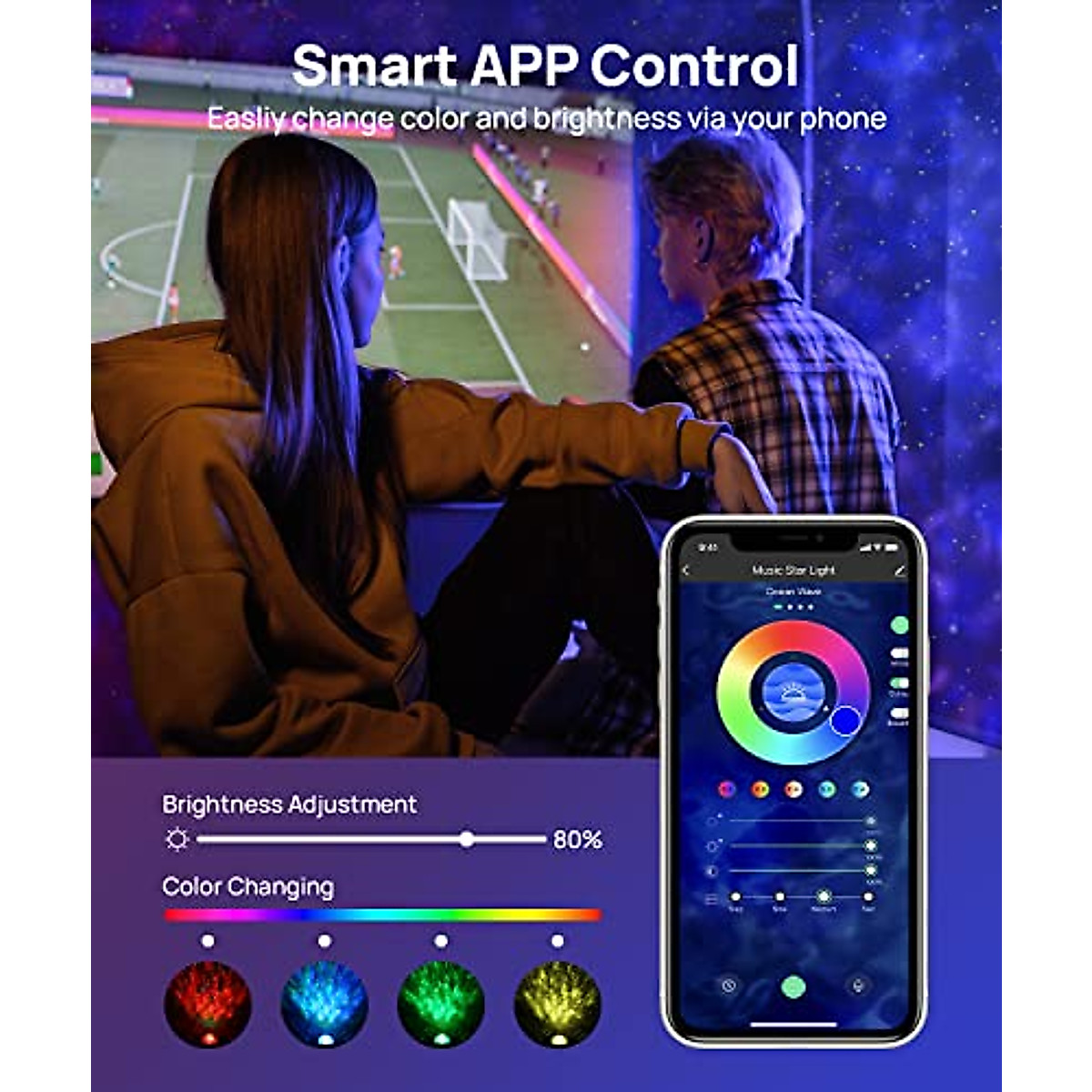 Galaxy Projector Star Projector, Christmas Room Decor Light for Kids and Adults, Smart Night Light for Bedroom with Bluetooth Speaker, APP Control, Remote Control