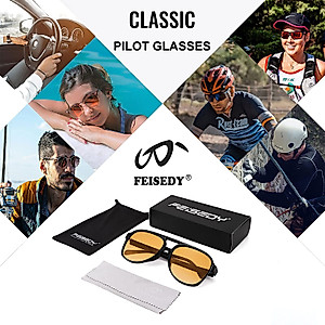 FEISEDY Vintage Retro 70s Plastic Aviator Sunglasses Trendy Orange Classic Large Squared Frame B2751