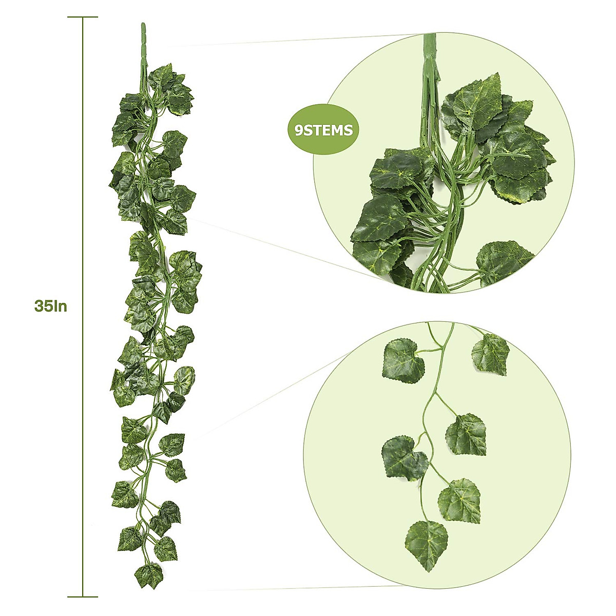 Yatim 90 CM Glabrous Grape Ivy Vine Artificial Plants Greeny Chain Wall Hanging Leaves for Home Room Garden Wedding Garland Outside Decoration Pack of 2