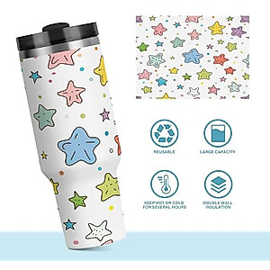 FRCSDIY Cartoon Stars Insulated Tumbler with Handle and Straw Lid,40oz Leakproof Stainless Steel Cup BPA-Free Water Bottle