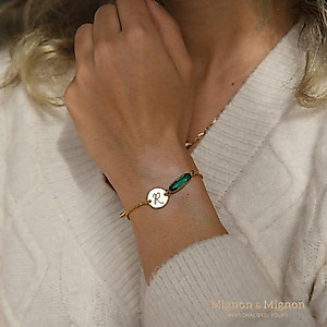 MignonandMignon Personalized Initial Birthstone Bracelet Friendship Birthday Gift For Her Gold Jewelry - 2HCBR-LBS