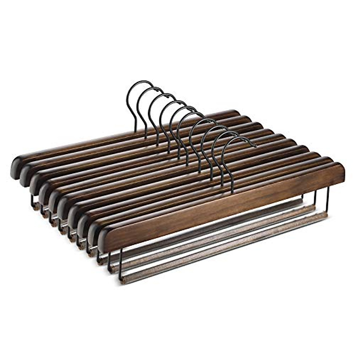 High-Grade Wooden Slack/Trouser Pants Hangers with Non Slip Bar Smooth Finish, Durable Wooden Hangers - Slim & Sleek Space Saving Closet Hangers, 360° Hook- Ideal for Pant (Vintage, 10)