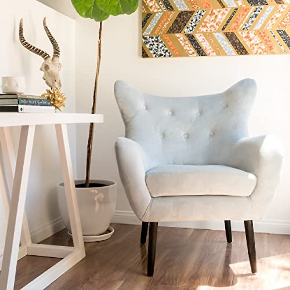 Christopher Knight Home Seigfried Velvet Arm Chair, Light Grey