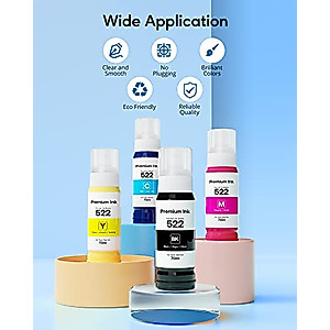 522 High Capacity (5 Bottles) Compatible Refill Ink Bottle Replacement for Epson 522 Ink Refill Bottles (Not Sublimation Ink) Use for EcoTank ET-2803 ET-2800 ET-2720 ET-4800 Printer