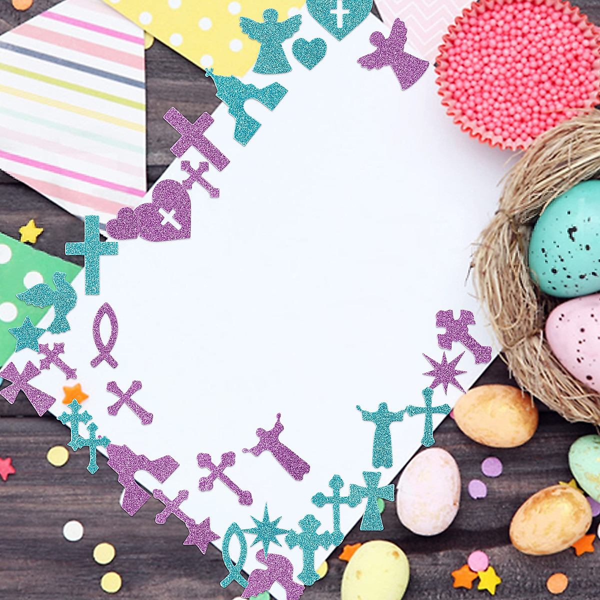 MALLMALL6 500pcs Christian Glitter Stickers Foam Self-Adhesive Bible Multi-Colour Art Craft Project Assorted Glittery Sticky Embellishments for Kids School Classroom Activity Home Party Decoration