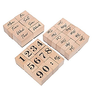 Kisangel 32Pcs Rubber Wooden Stamps Number Week Months Stamps Vintage Journal Stamps for Scrapbooking Diary Planner (Number+ Week+ Month)