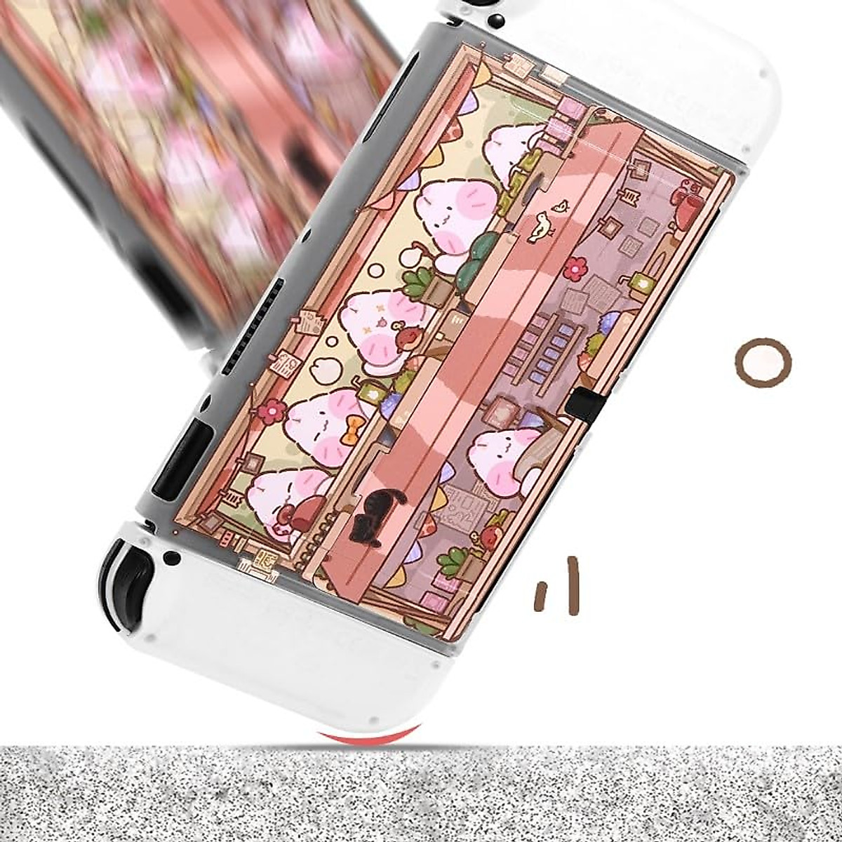 Kiloluv Bunny Grocery Switch OLED Protective Case & Dock Cover Set, Protective Skin Case Cover Faceplate Sleeve Compatible with Nintendo Switch OLED Console, Joy-Cons and Charging Dock