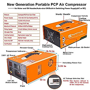 Spritech PCP Air Compressor,Auto-shutoff 4500Psi/30Mpa Oil/Water-Free Set-pressure Air Gun and Paintball Tank Pump with Water/Oil Separator,Built-in Power Adapter(110V AC or 12V Car Battery)