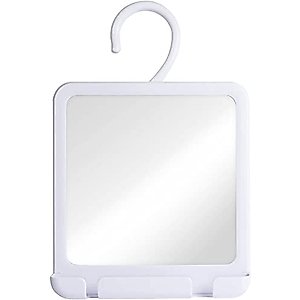 Portable Hanging Fogless Shower Mirror for Shaving with Hangable Hook, Razor Holder and Anti Fog Shatterproof Surface - Fill Basin Behind Mirror with Hot Water for Fog Free Shave - 8" x 7" (White)
