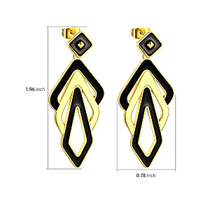 Black Gold Dangle Earrings for Women, 14K Gold Plated Drop Fashion Statement Jewelry Lightweight Dangle Earrings