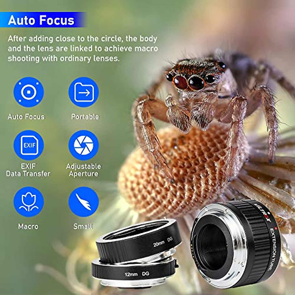 Viltrox Metal Mount Auto Focus Macro Extension Tube Ring Set 12mm 20mm 36mm for Canon EF & EF-S Lens DSLR Camera 760D 700D 90D 80D 70D 5D 6D 7D 1300D Rebel T6 T7 T5 T8i T7i T6i T6s T5i T4i SL3