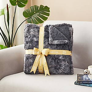 EHEYCIGA Electric Heated Throw Blanket Twin Size Faux Fur, 10 Hours Auto Shut Off 9 Heating Levels Heating Blanket for Kids, Soft Warm Heated Blanket Fast Heating Grey, Faux Fur & Sherpa