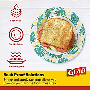 Glad Disposable Paper Plates with Palm Leaves Design, 8.5 Inch Paper Plates | Round Paper Plates for Everyday Use | Cut Proof, Soak Proof Disposable Plates from Glad, 50 Count