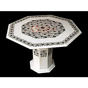 Marble Dining Center Table Top With Stand Pauashell Turquoise Inlay Garden Home Decor