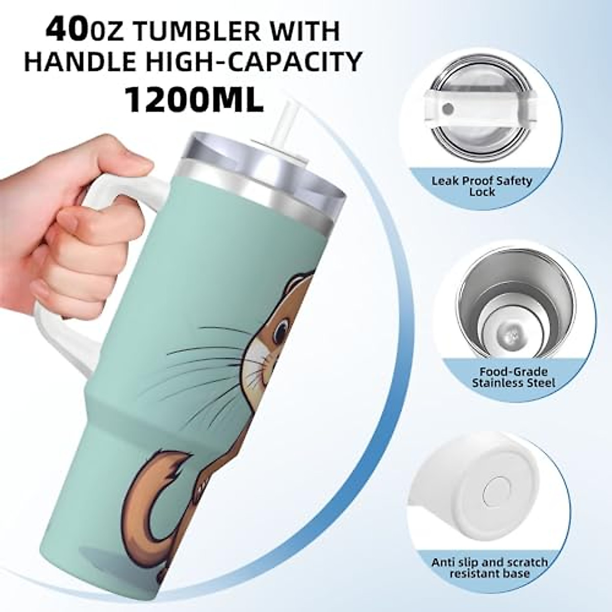 HULIBIN Cartoon Cute Otters Print Double Deck Stainless Steel Travel Coffee Cup With Lid 40 Oz Ice Bully Cup