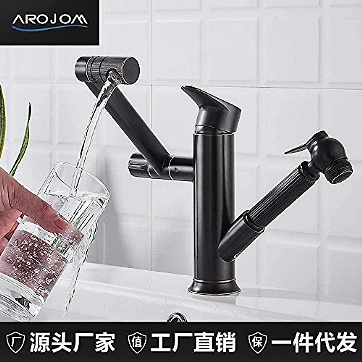 Kitchen Faucets Commercial Modern Basin hot and Cold Water Faucet Copper Rotating Telescopic Bathroom Bathroom Sink wash Basin Faucet can Pull