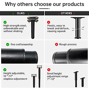 KOMOHOM (2PCS) 10~17 inch Adjustable Height Center Support Leg for Bed Frame, Steel Bed Frame or Wooden Bed Center Slat Support Leg, Adjustable Bed Frame Legs