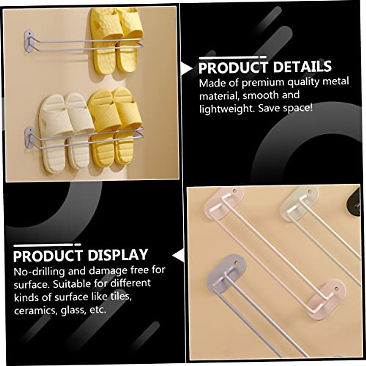 WATIIFUFU 1pc Shoe Storage Rack Adhesive Shoe Organizer Bathroom Towel Rod Wall Mounted Shoe Rack Towel Holder Wall Shoe Rack Organizer Towel Racks Wall-Mounted Carbon Steel Sandal Rack