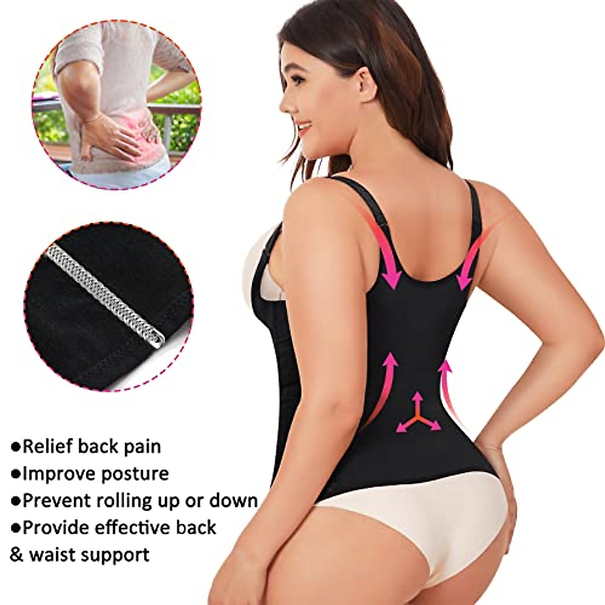 Eleady Womens Waist Trainer Corset Vest Weight Loss Breathable Tank Tops Tummy Control Shapewear Slimming Body Shaper (Black Bodysuit, Large)