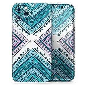 Design Skinz Ethnic Aztec Blue and Pink Point - DesignSkinz Protective Vinyl Decal Wrap Skin Cover Compatible with The Apple iPhone 7 Plus (Full-Body, Screen Trim & Back Glass Skin)