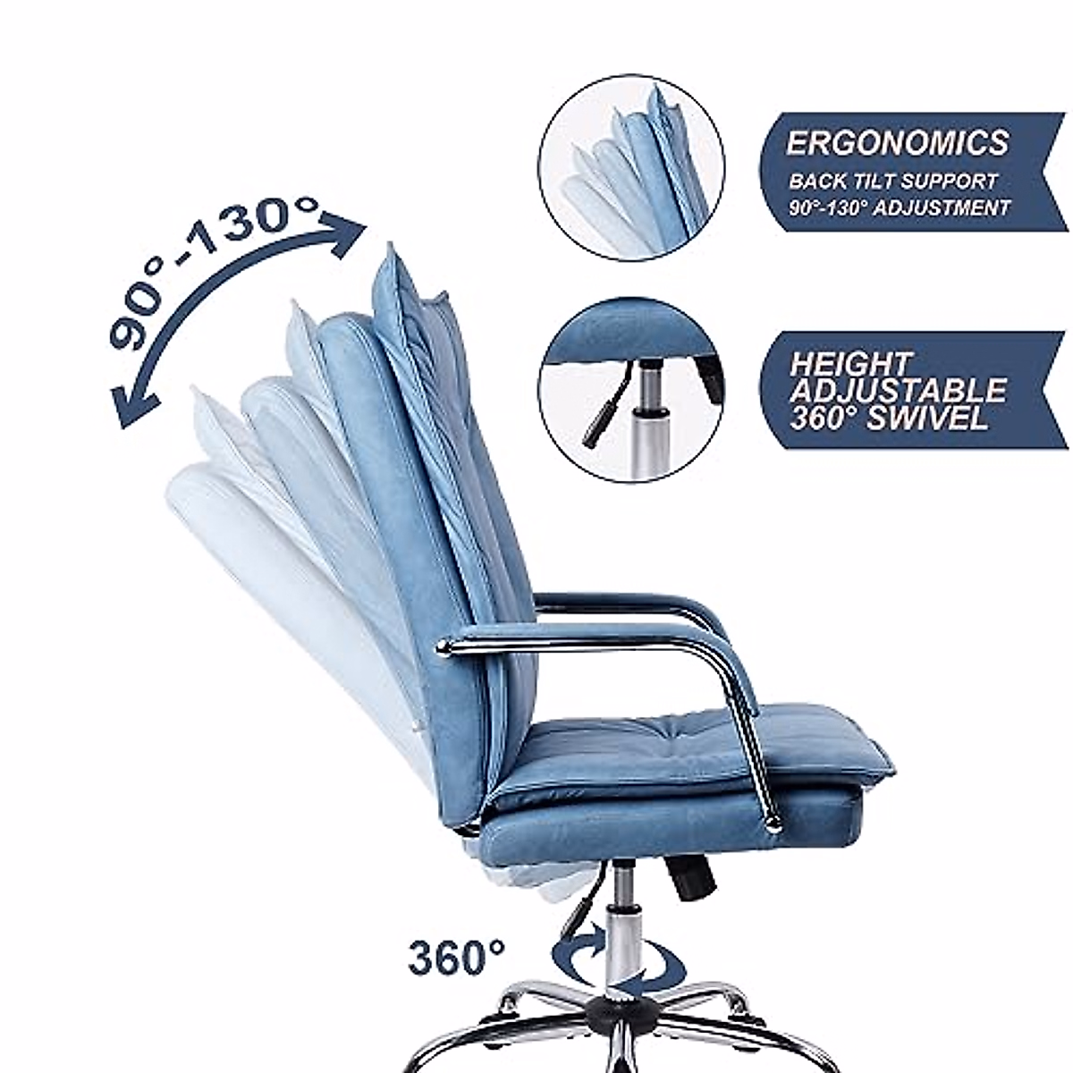 CLATINA Ergonomic Office Chair,High Back Computer Desk Chair with Armrest PU Leather Fabric Double Padded Cushion Adjustable Height Swivel Office Home (Blue)