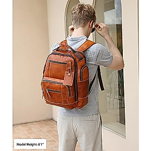 LANNSYNE Vintage Genuine Leather Backpack for Men, 15.6" Laptop Backpack Camping Travel 24L Rucksack