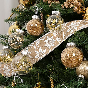 SLK Ornaments Shatterproof, 32 Counts Xmas Plastic Clear Christmas Balls Hanging Tree Glittering Balls with Stuffed Decorations Multi Size Gold