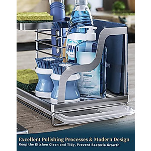 Consumest Kitchen Sponge Holder Sink Caddy, Double-layer Soap Sponge and Brush Holder with Removable Drain Tray, SUS304 Stainless Steel Kitchen Sink Organizer, Silver (8.26 × 4.72 × 5.11 inch)