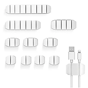 Adhesive Cord Holders 10 Pack, Cable Clips,Ideal Cable Cords Management for Organizing Cable Wires-Home, Office, Car, Desk Nightstand-White