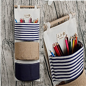 Nasogod Hanging Storage Bag, Wall Mounted 3 Bags Nursery Storage Bag Over The Door Storage Pockets Fabric Wall Door Closet Hanging Storage Bag Organizer 2 Packs Stripe