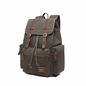 KAUKKO Vintage Casual Canvas and Leather Rucksack Backpack