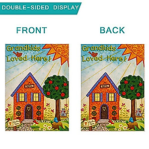 YaoChong Grandkids Loved Here Garden Flag,Grandchildren Spring Summer Autumn Sunshine Flower Bird Home Outdoor Decorative Double Sided 12.5x18 inch