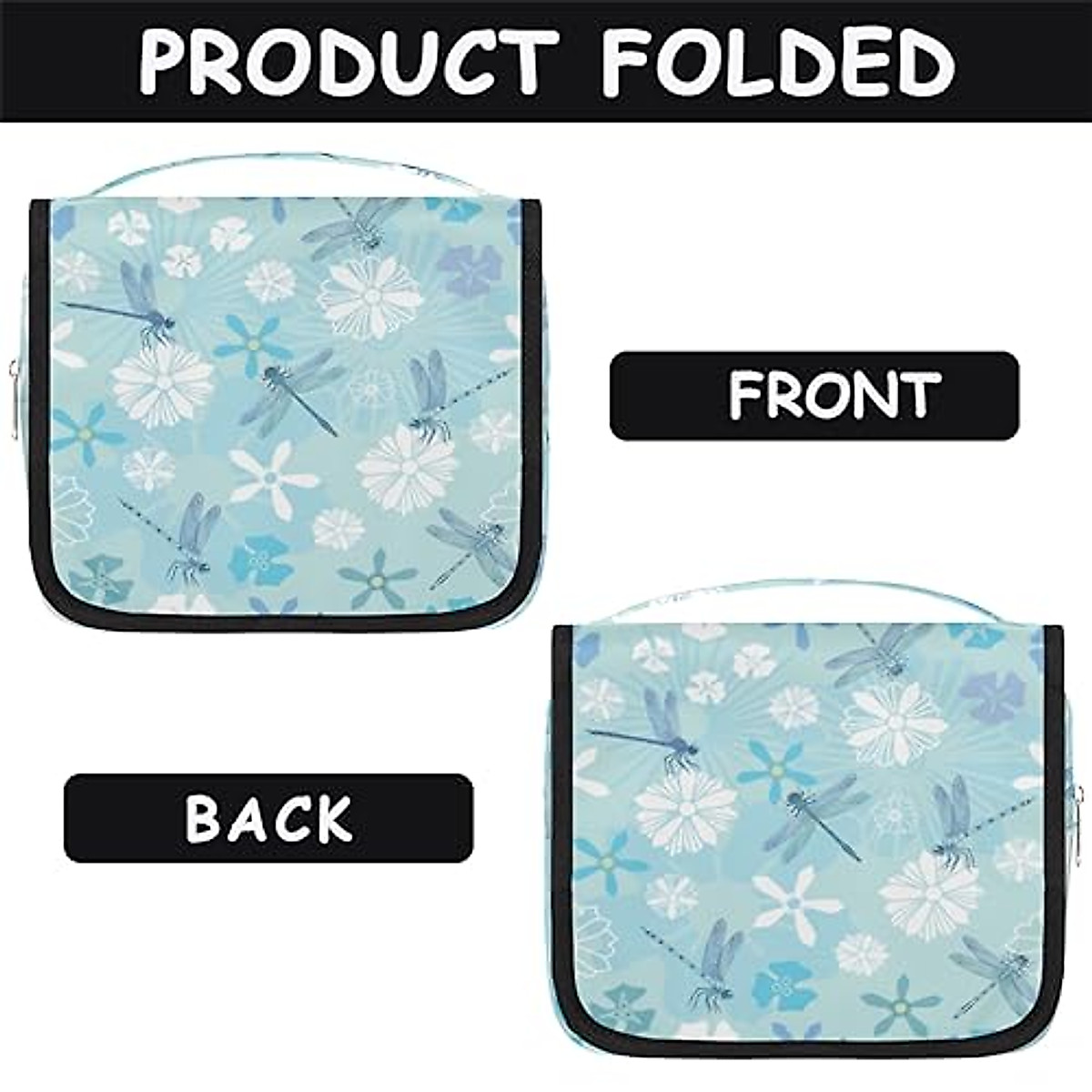 POFATO Dragonfly Flower Travel Toiletry Bag Cosmetic Makeup Bag for Women Men Hanging Hook Wash Toiletries Portable Toiletry Bags Organizer