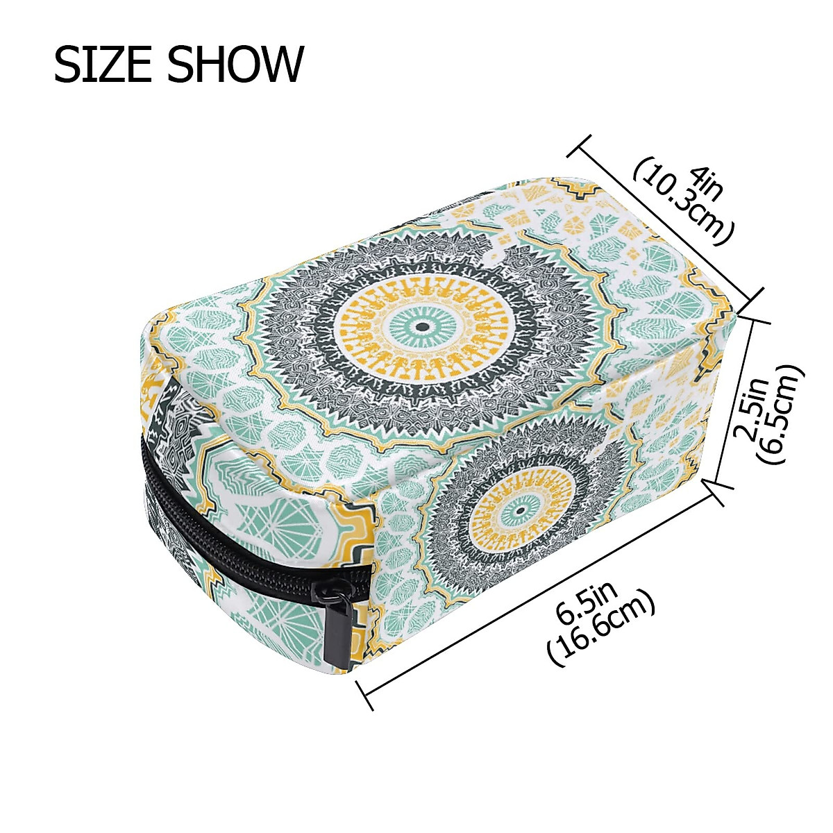 Hand drawn Ethnic Gold Mandala Arabic, Indian, Turkish and Ottoman Women's Cosmetic Makeup Bag, With Zipper Portable Travel Toiletry Storage Pouch Bag, Colorful Wallet Purse for Ladies Girls