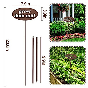 Grow Dammit Funny Garden Stake Metal Sign,Outdoor Sign Farmhouse Decor,Garden Stakes Sign Funny Gardening Gifts with Gift Box for Outdoor Lawn Yard Garden Decorations (23.6 Inches Tall)