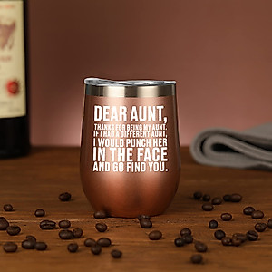 Mother's Day Aunt Gifts from Niece/Nephew, Best Aunt Ever Gifts, Birthday Gifts for Aunt, Funny Thanksgiving Christmas Gifts for Aunt, Auntie - 12oz Stainless Steel Insulated Wine Tumbler (Rose Gold)