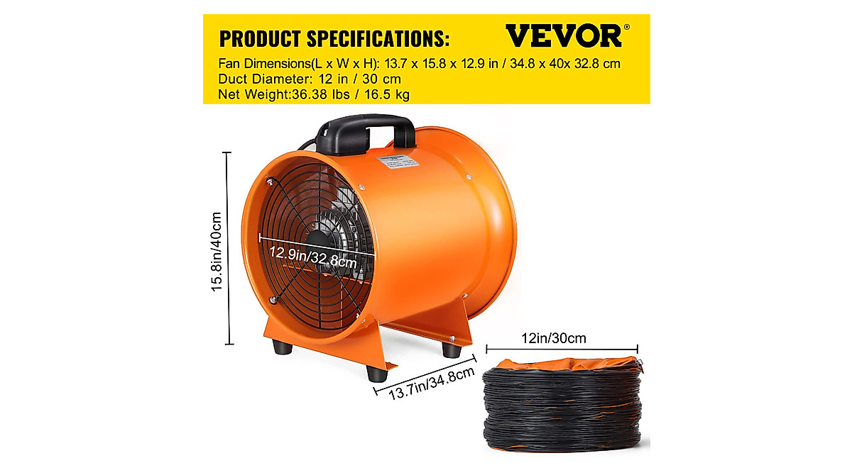 VEVOR Utility Blower 12 inch Ventilator Blower 2800RPM Extractor Fan ...