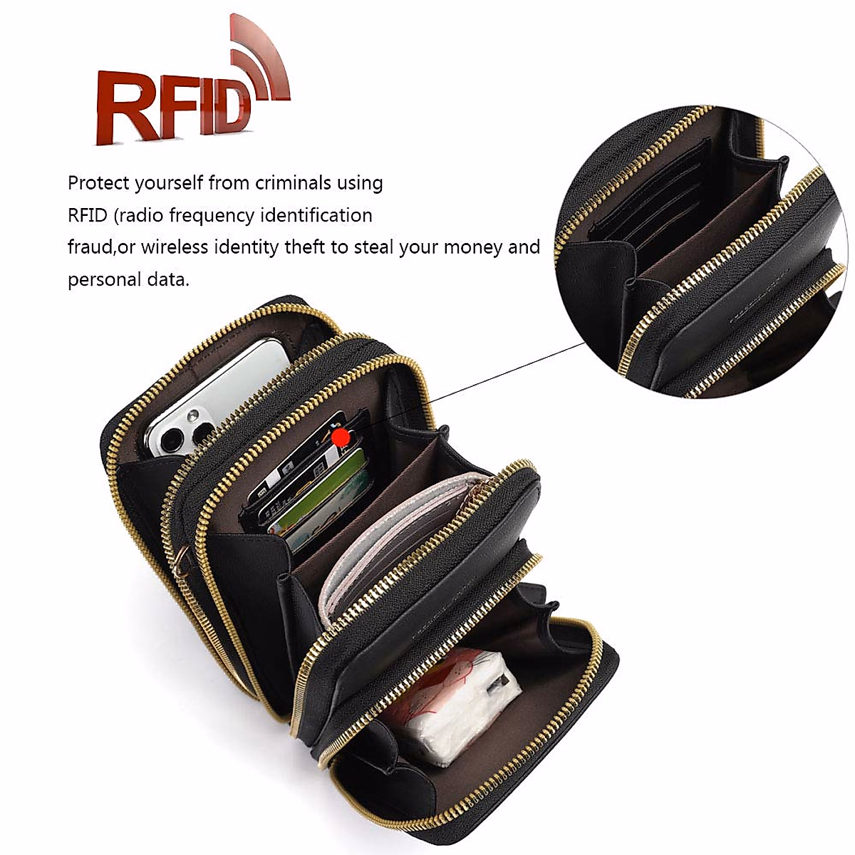 myfriday Touch Screen Crossbody Phone Purse for Women, Rfid Blocking Small Cellphone Shoulder Purse with 2 Adjustable Strap