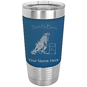 LaserGram 20oz Vacuum Insulated Tumbler Mug, Barrel Racer Turn N Burn, Personalized Engraving Included (Faux Leather, Blue)
